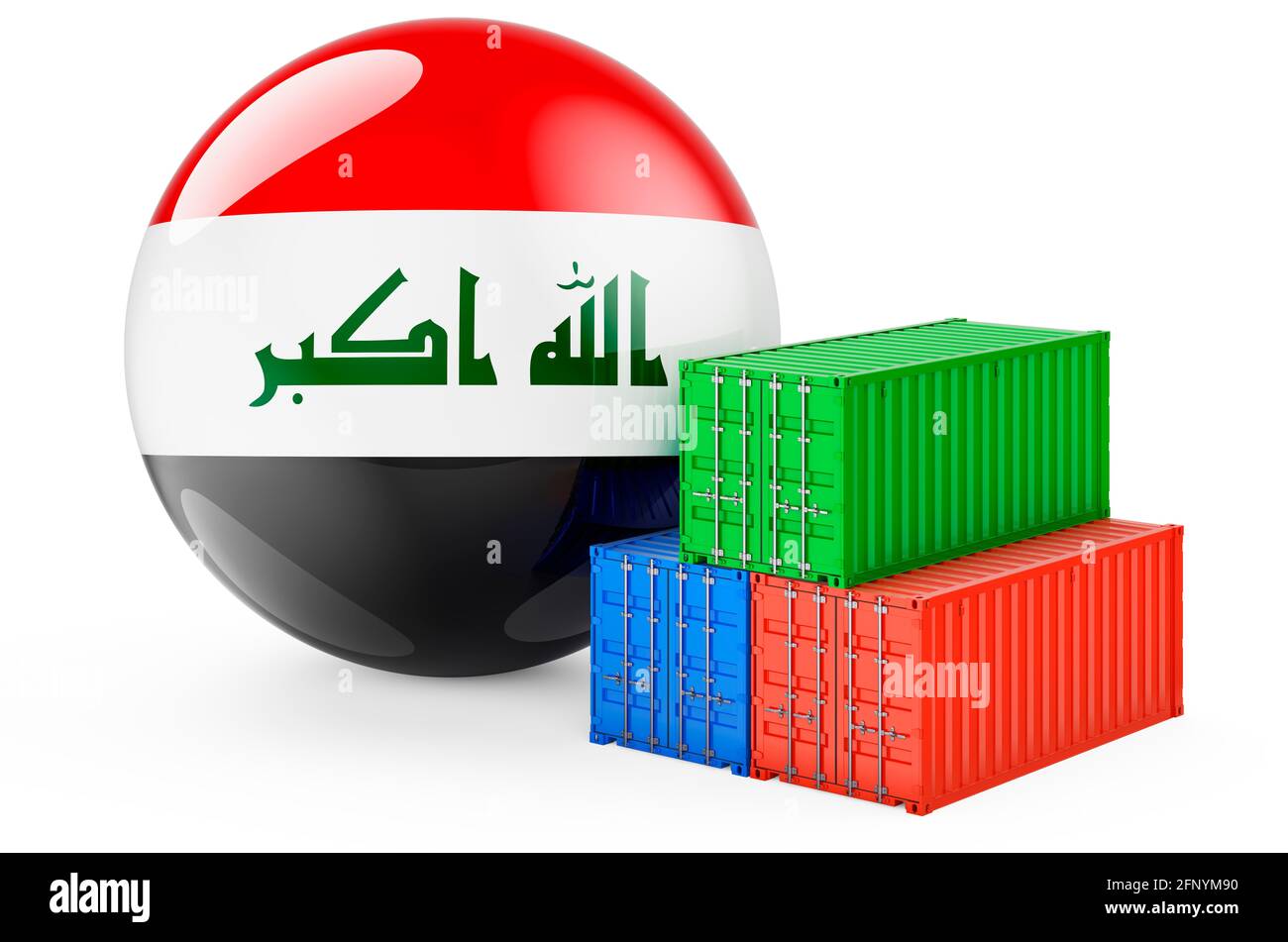Cargo containers with Iraqi flag. Freight shipping in Iraq, 3D ...