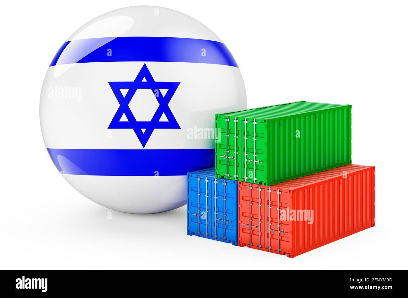 Cargo containers with Israeli flag. Freight shipping in Israel, 3D ...