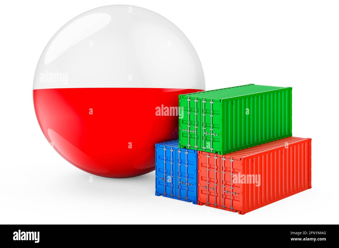 Cargo containers with Polish flag. Freight shipping in Poland, 3D ...