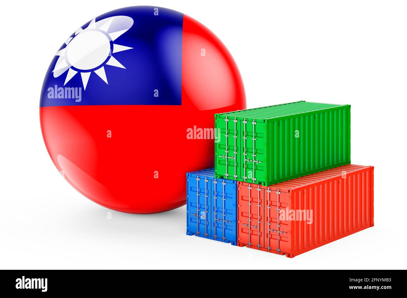 Cargo containers with Taiwanese flag. Freight shipping in Taiwan, 3D ...