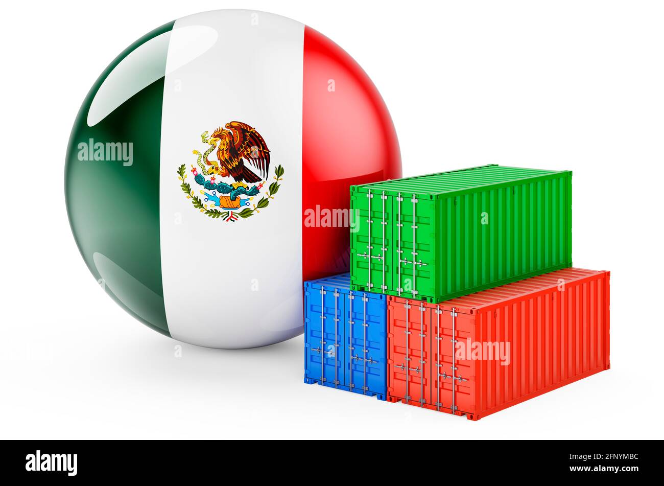Cargo containers with Mexican flag. Freight shipping in Mexico, 3D ...