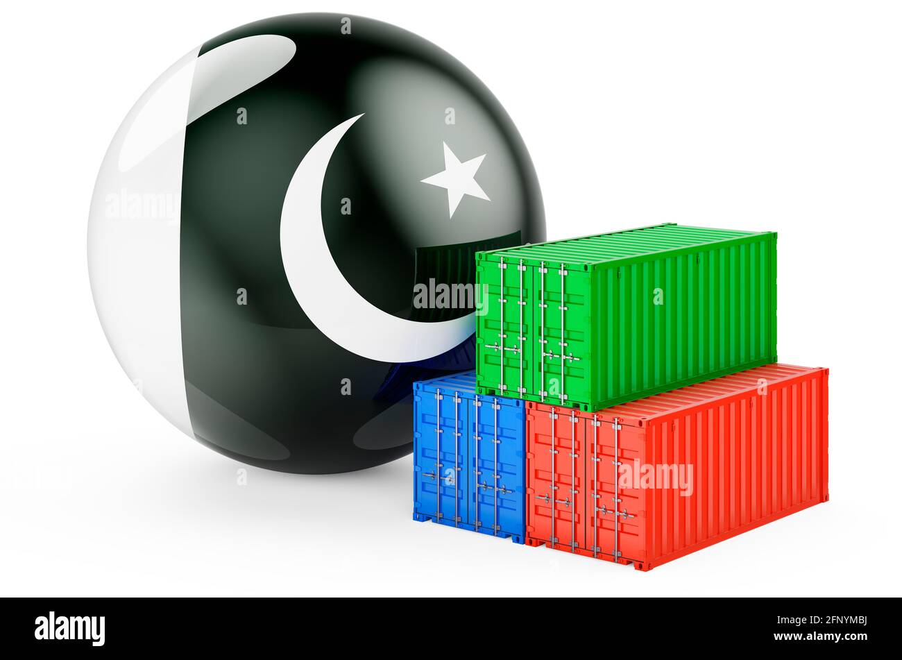 Cargo containers with Pakistani flag. Freight shipping in Pakistan, 3D ...