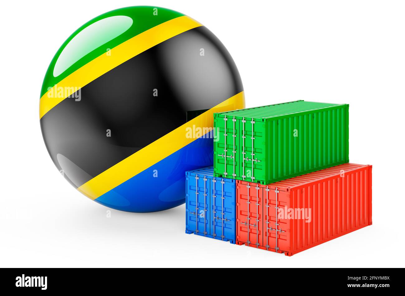 Cargo containers with Tanzanian flag. Freight shipping in Tanzania, 3D ...