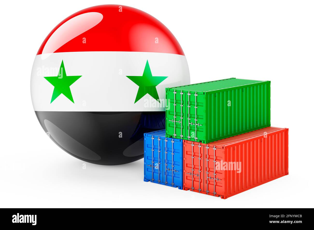 Cargo containers with Syrian flag. Freight shipping in Syria, 3D ...