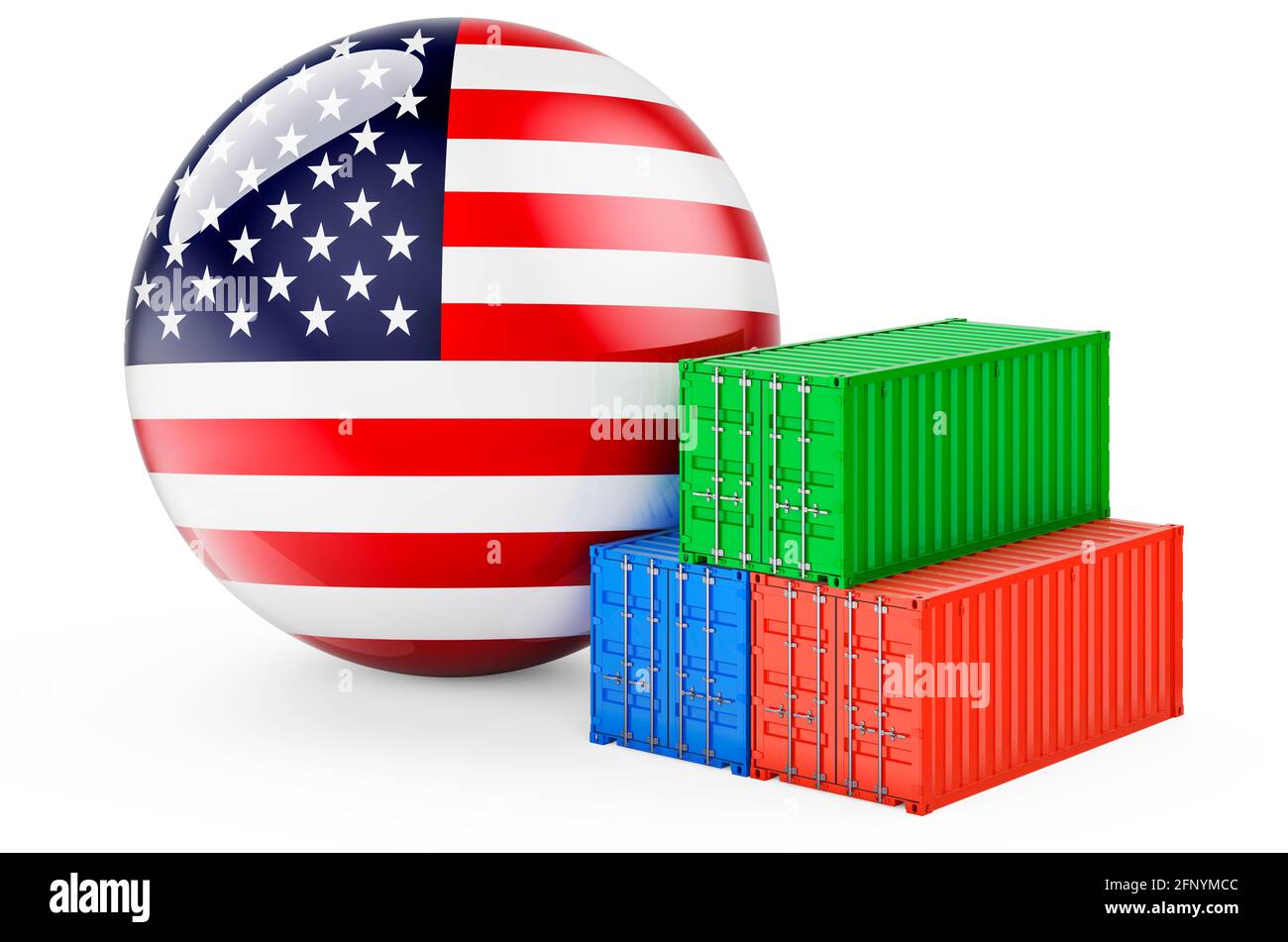 Cargo containers with The United States flag. Freight shipping in the ...