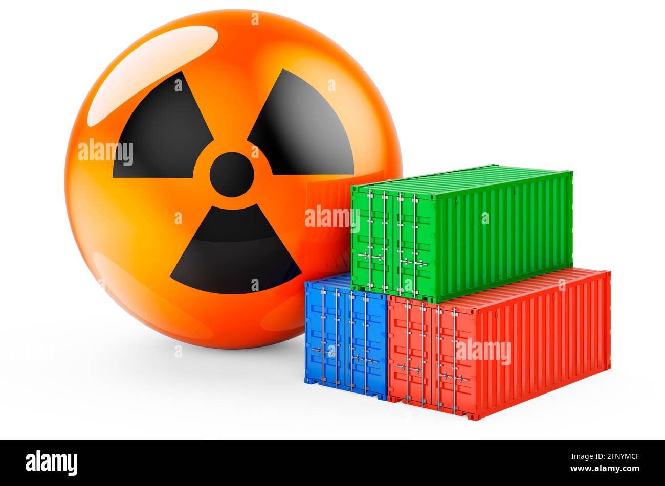 Cargo containers with radioactive waste, 3D rendering isolated on white ...