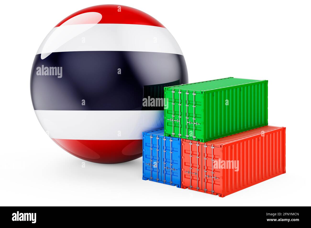 Cargo containers with Thai flag. Freight shipping in Thailand, 3D ...