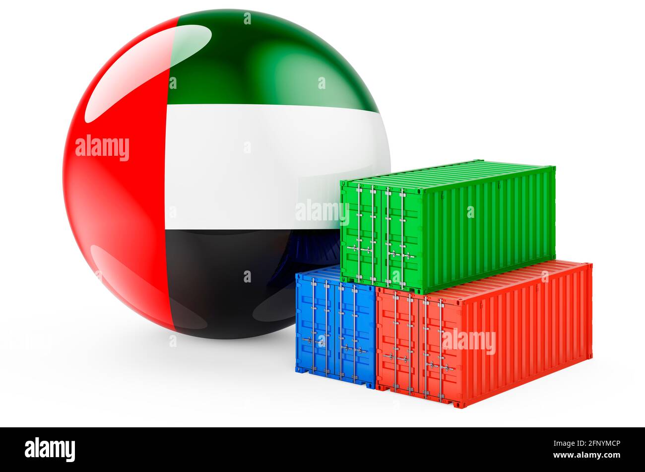 Cargo containers with the United Arab Emirates flag. Freight shipping ...