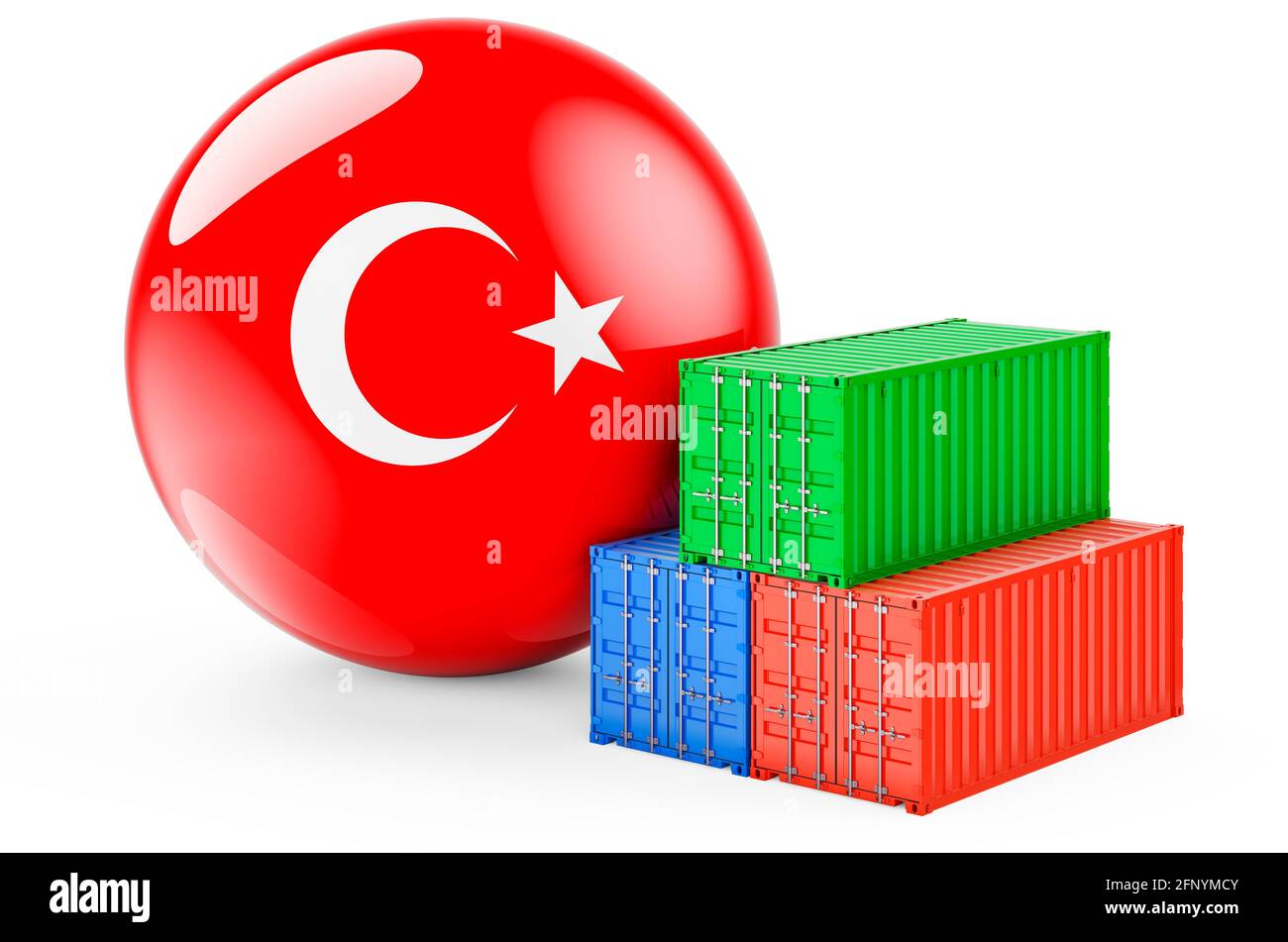 Cargo containers with Turkish flag. Freight shipping in Turkey, 3D ...