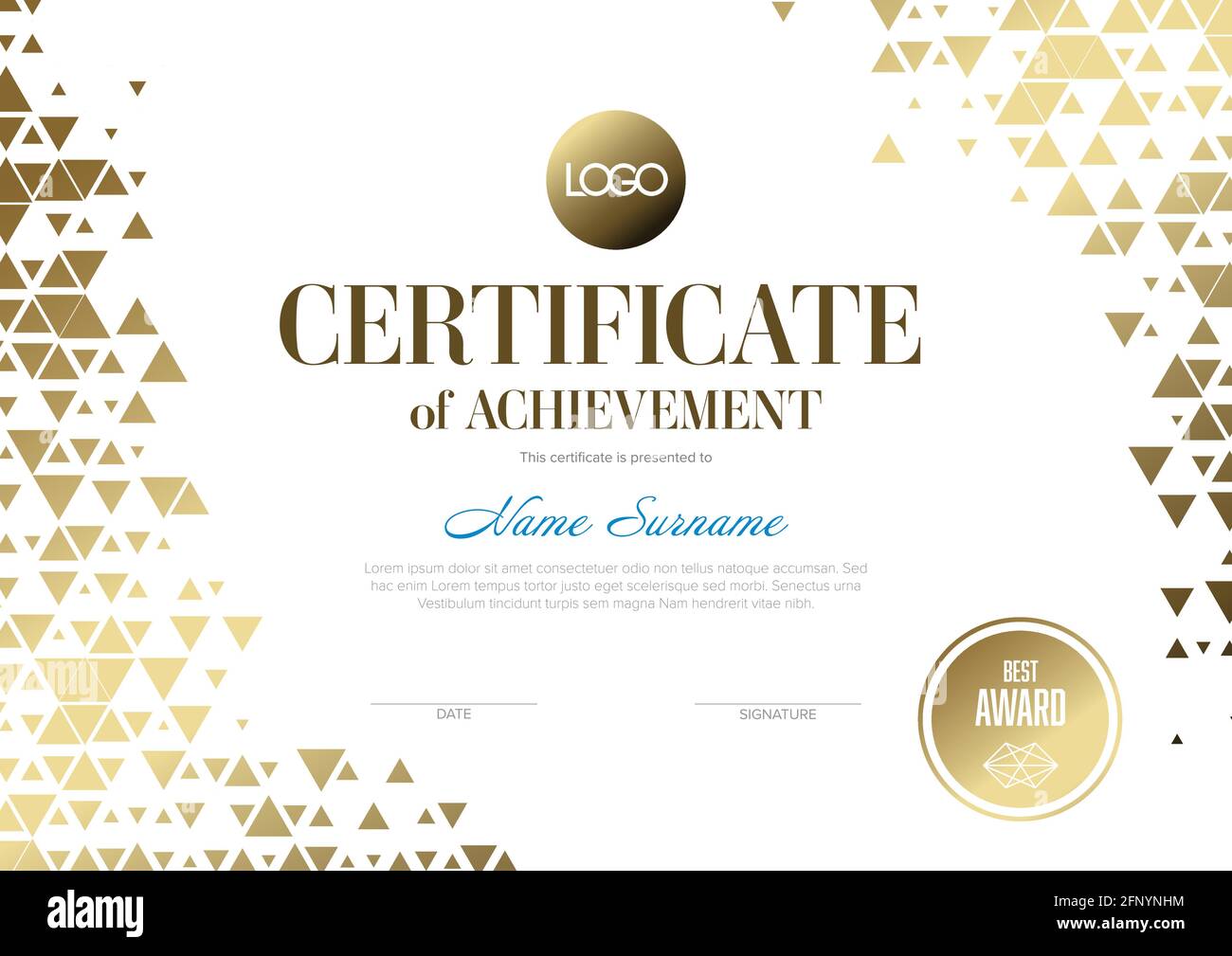 Modern golden certificate of achievement template with place for your ...