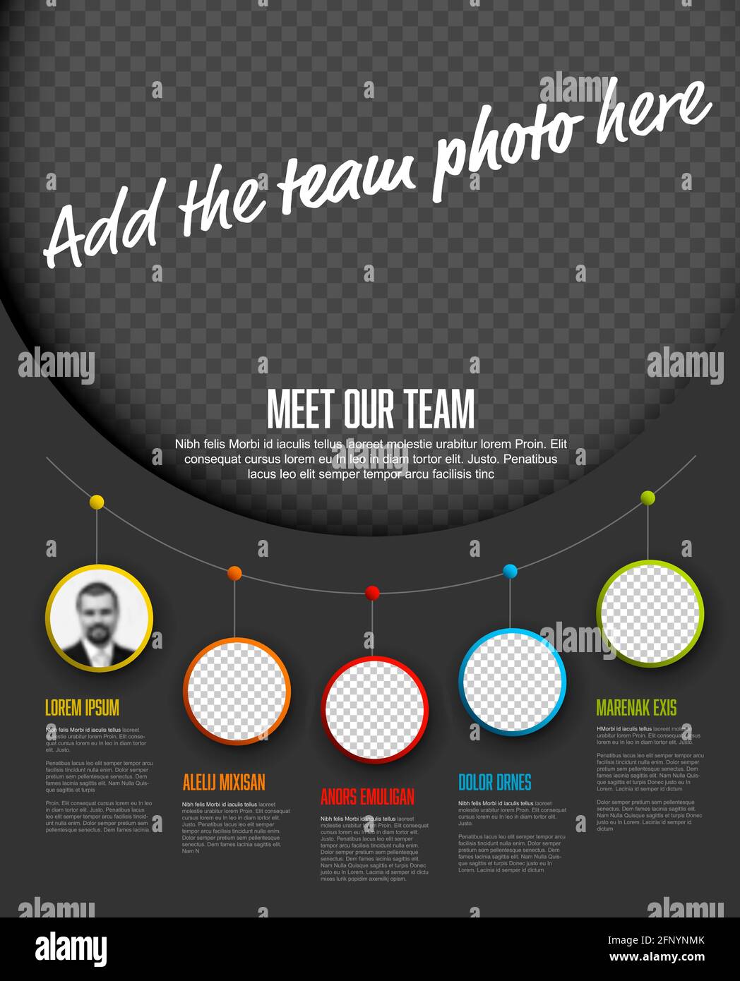 Company team dark presentation template with big team photo and team ...