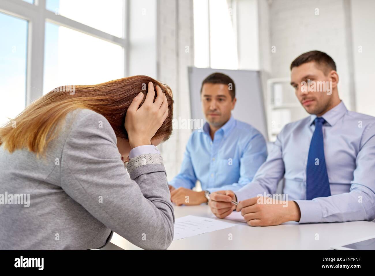 desperate woman on job interview at office Stock Photo - Alamy