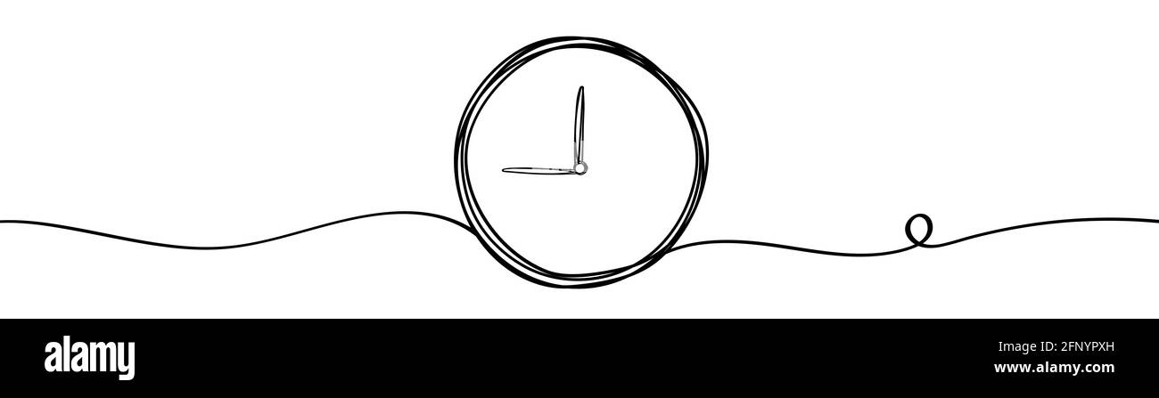 Continuous one line drawing clock icon with doodle handdrawn style ...