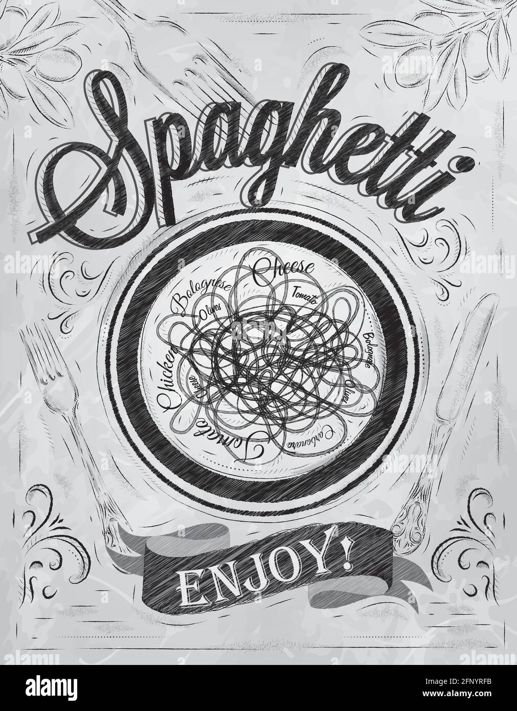 Poster lettering spaghetti enjoy! in retro style stylized drawing with ...
