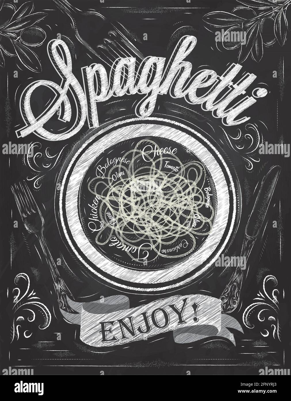 Poster lettering spaghetti enjoy! in retro style stylized drawing with ...
