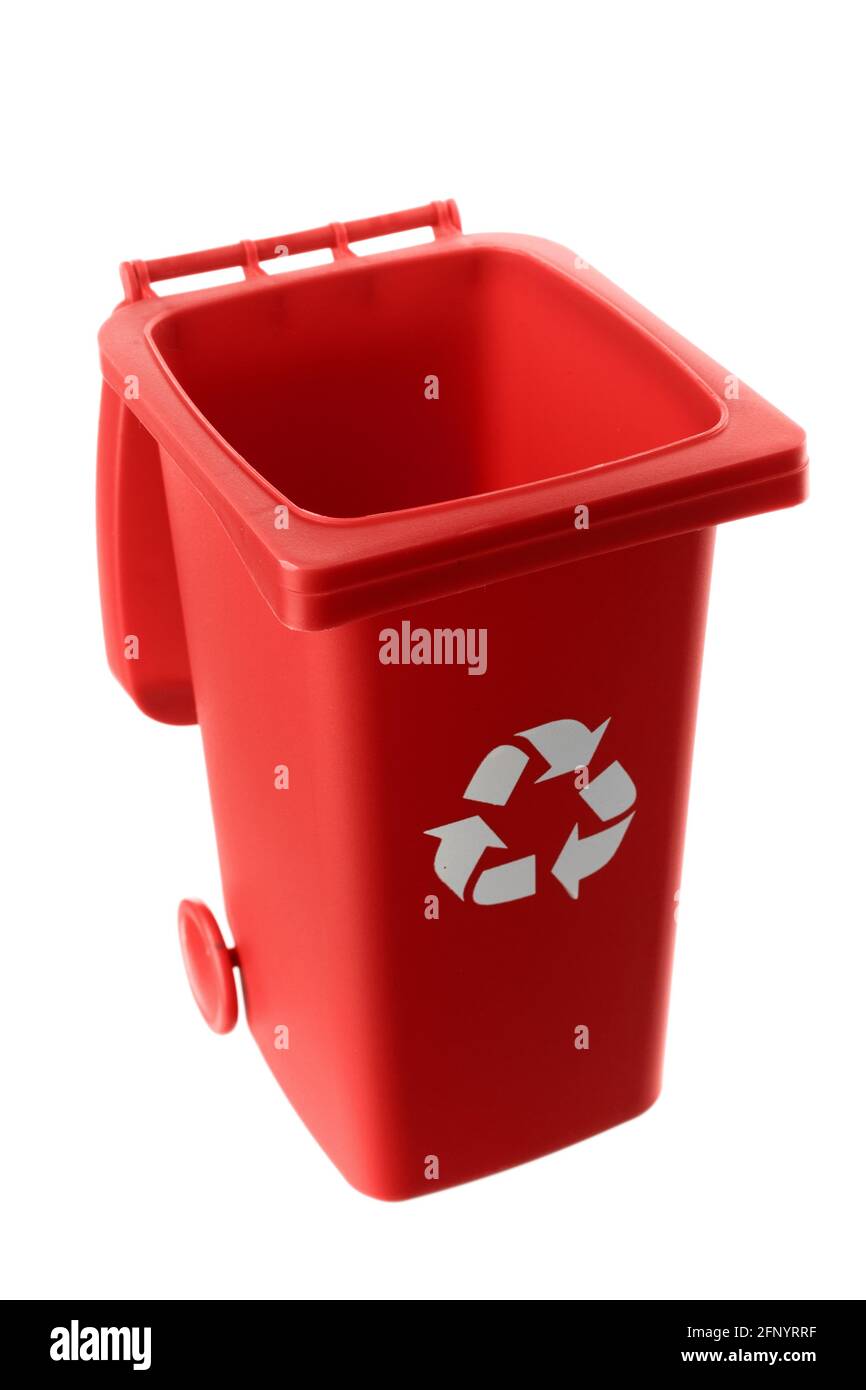 Plastic red trash can isolated on white background Stock Photo - Alamy