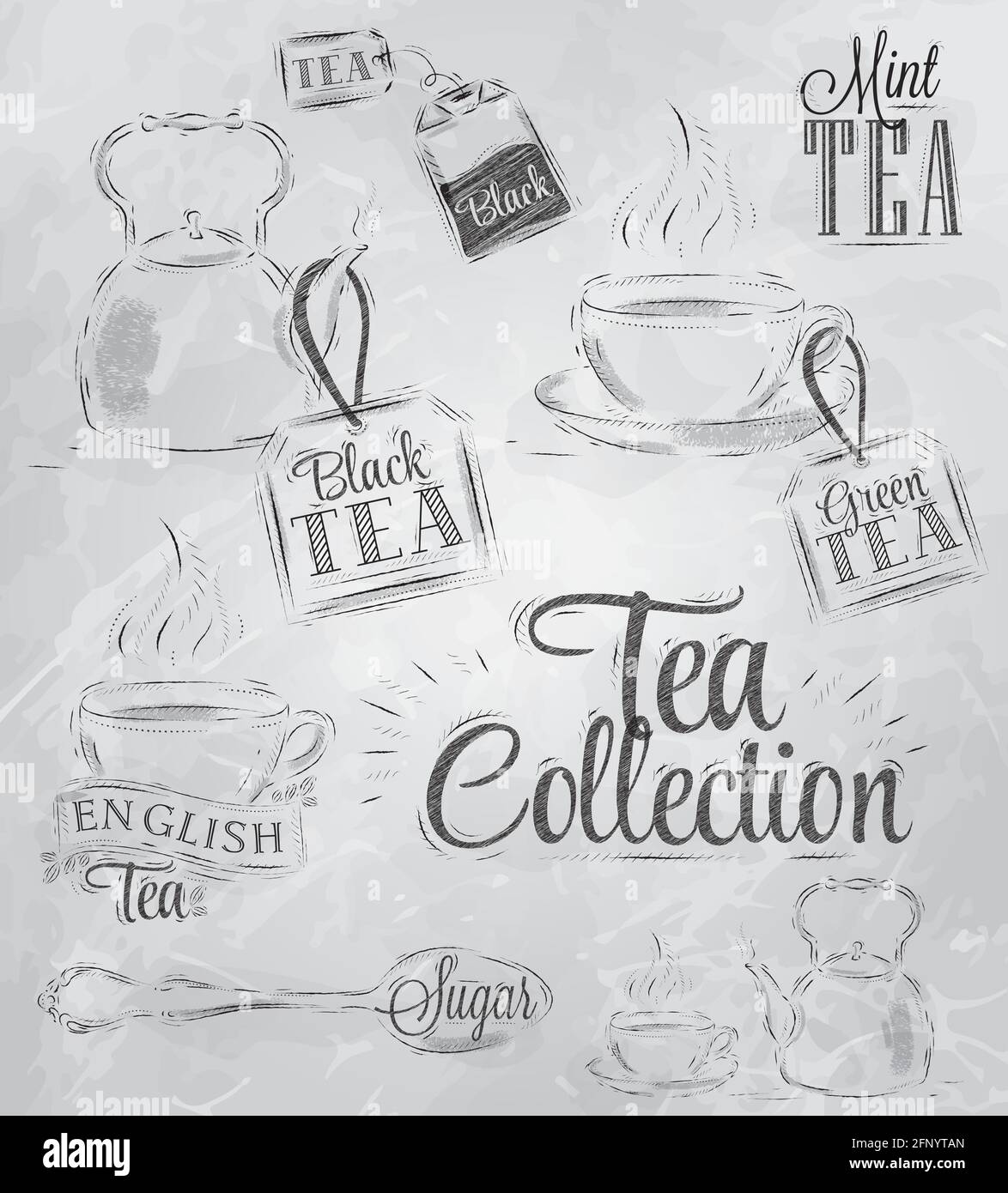 Vintage Tea Cups Drawing