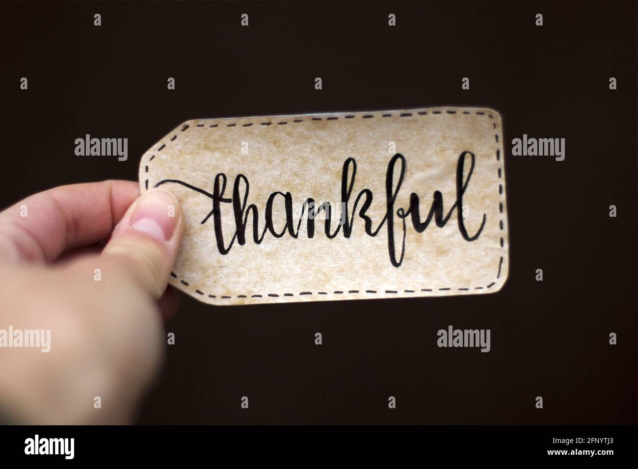 The inscription "Thankful" in the hand. Thanksgiving Day Stock Photo ...