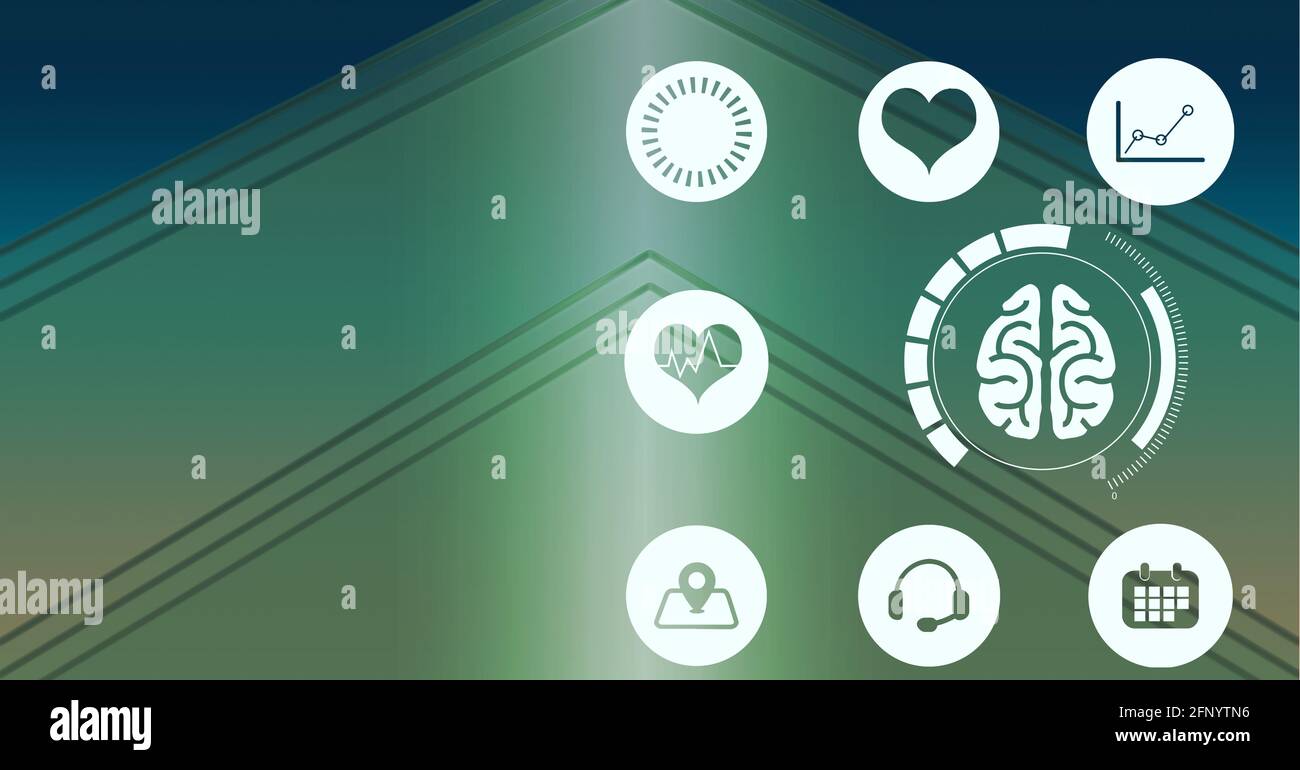 Composition of medical icons over green background Stock Photo - Alamy