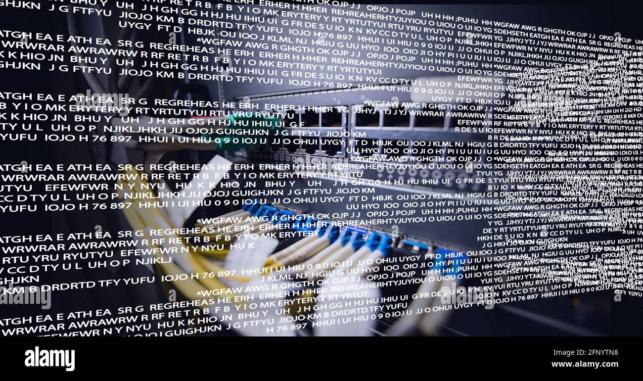 Composition of digital data processing over cables in computer server Stock Photo - Alamy