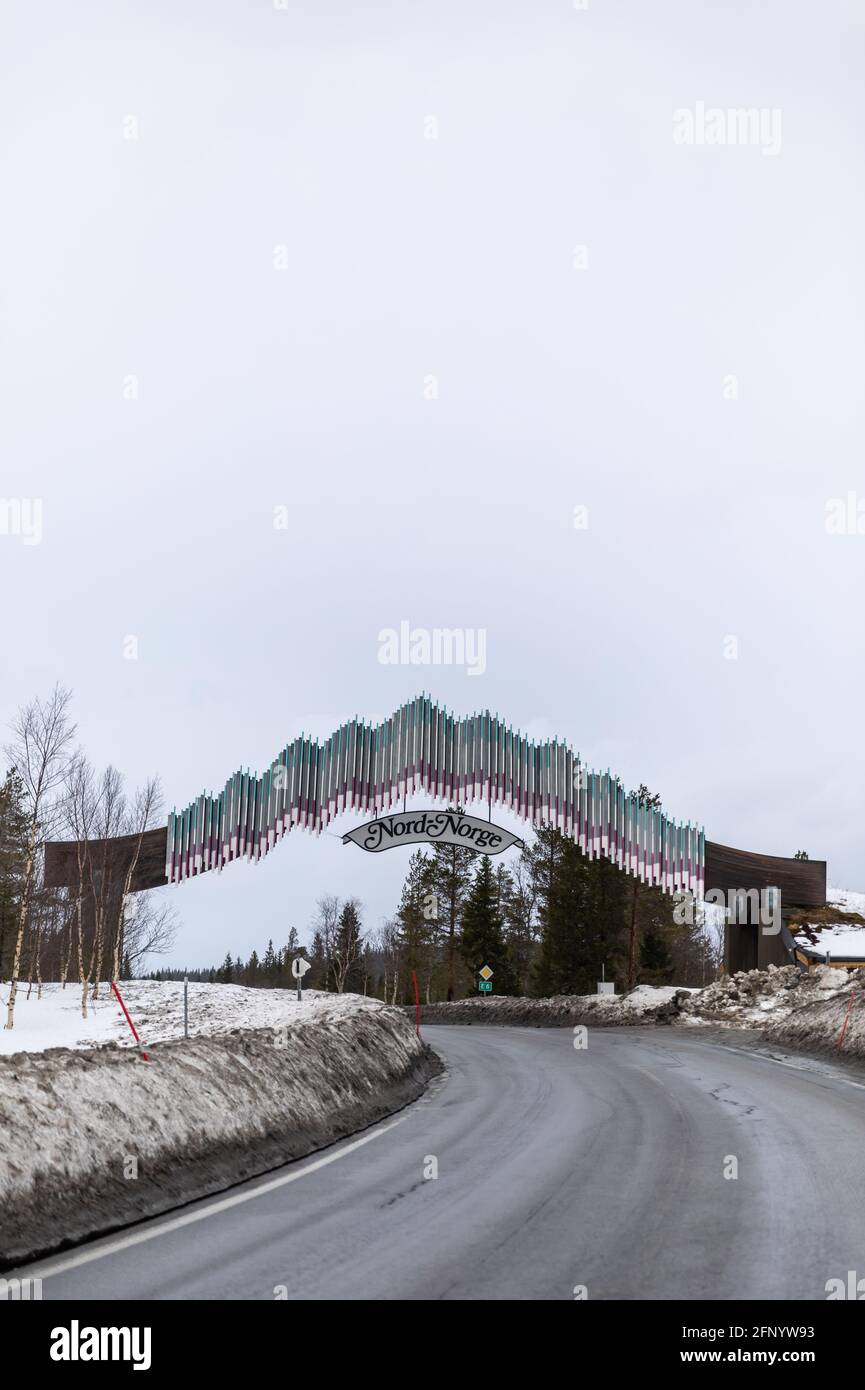 Nord Norway entrance sign over a road, Nordland, Norway Stock Photo - Alamy