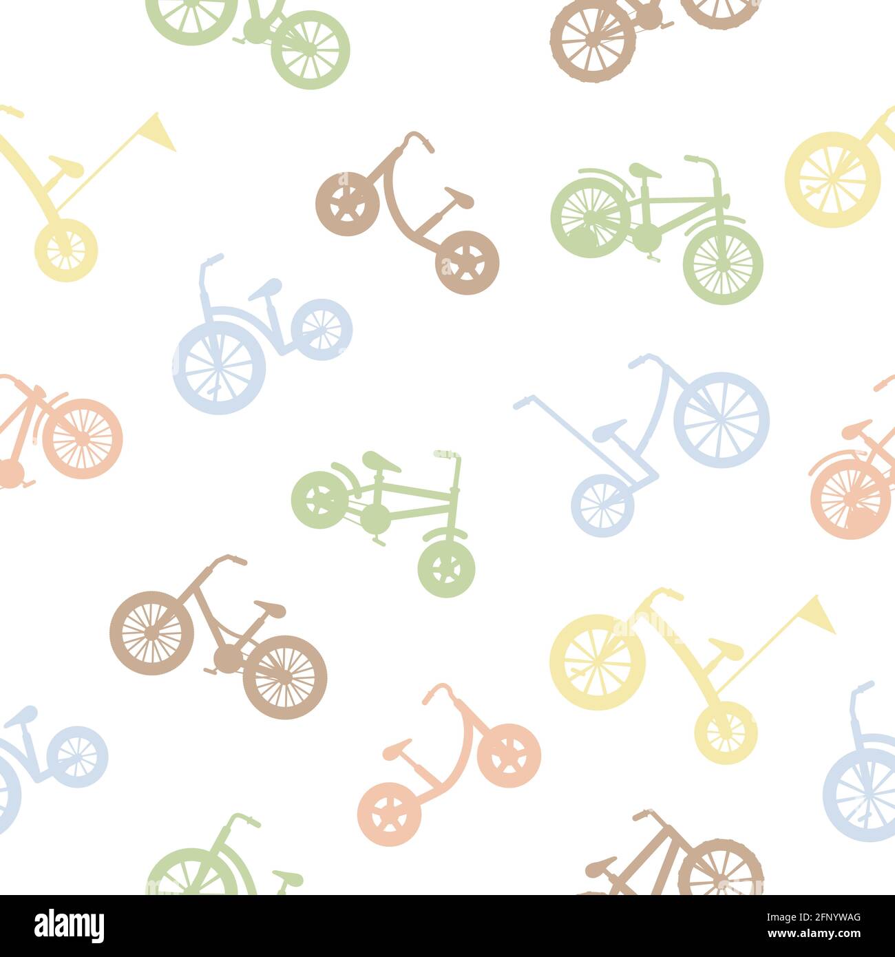 Bicycles seamless pattern silhouettes. Kids colorful bikes. Healthy ...