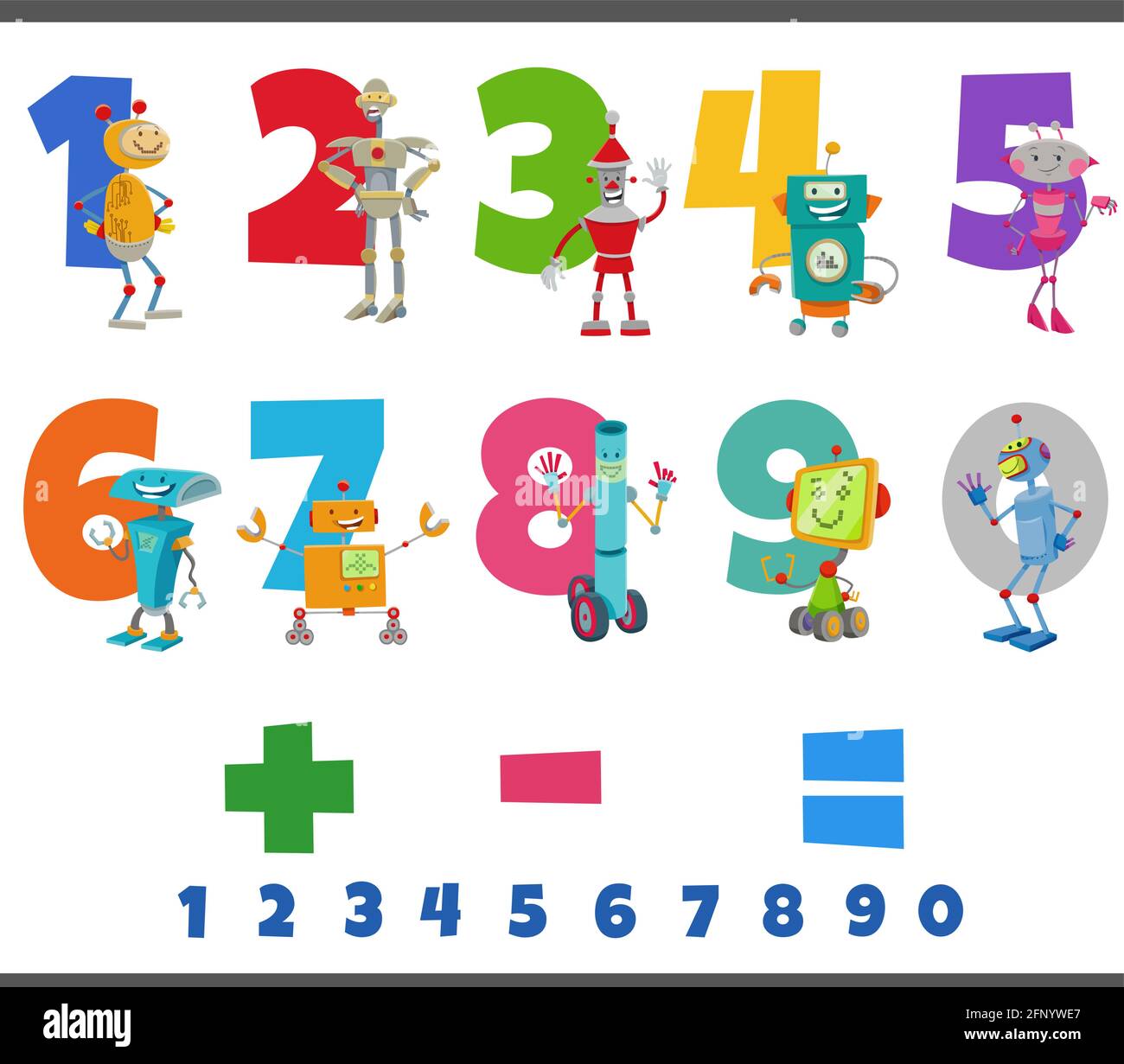 Cartoon illustration of educational numbers set from one to nine with ...
