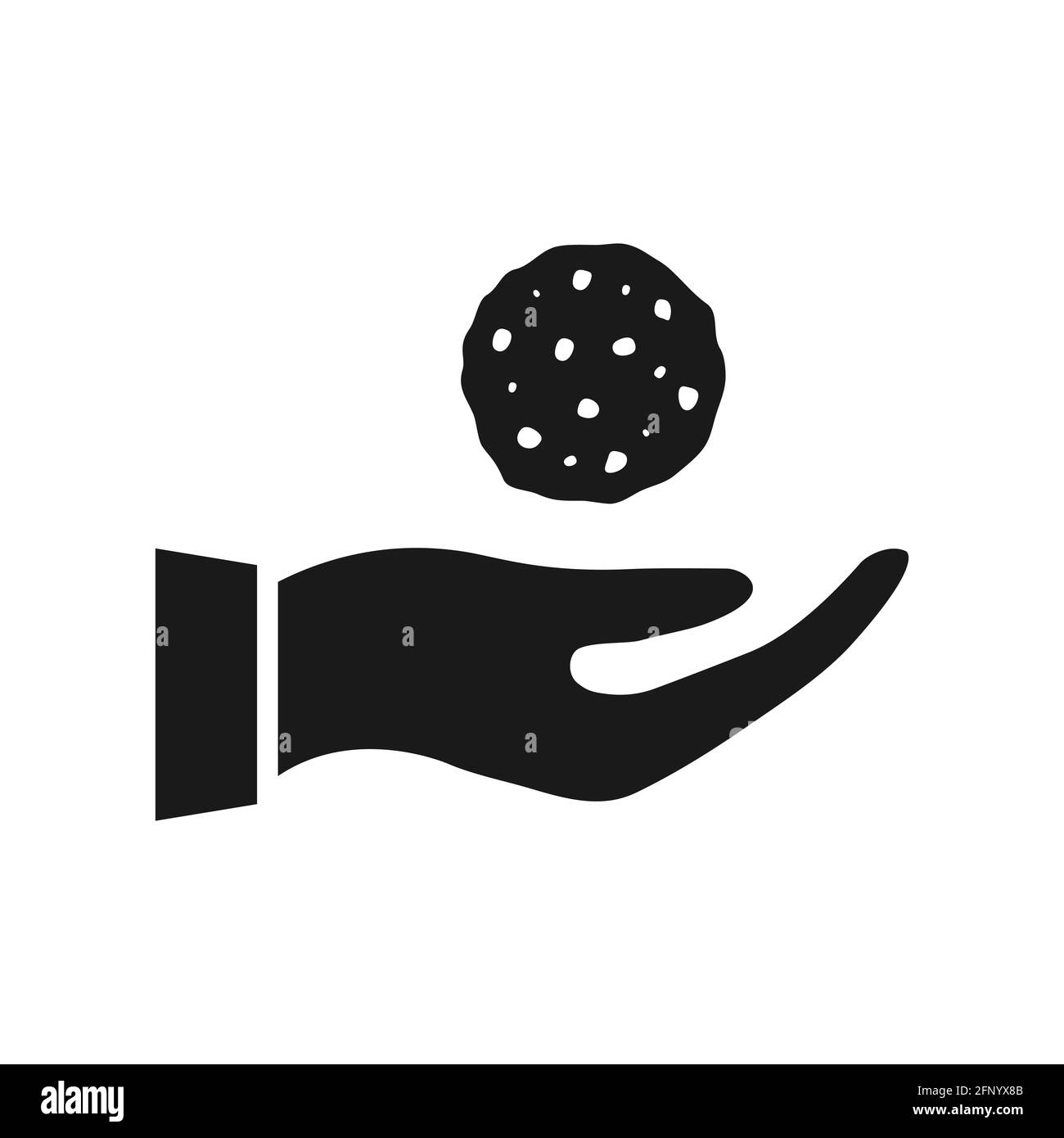 Hand giving cookie icon. Open hand with chocolate tasty chip. Black ...