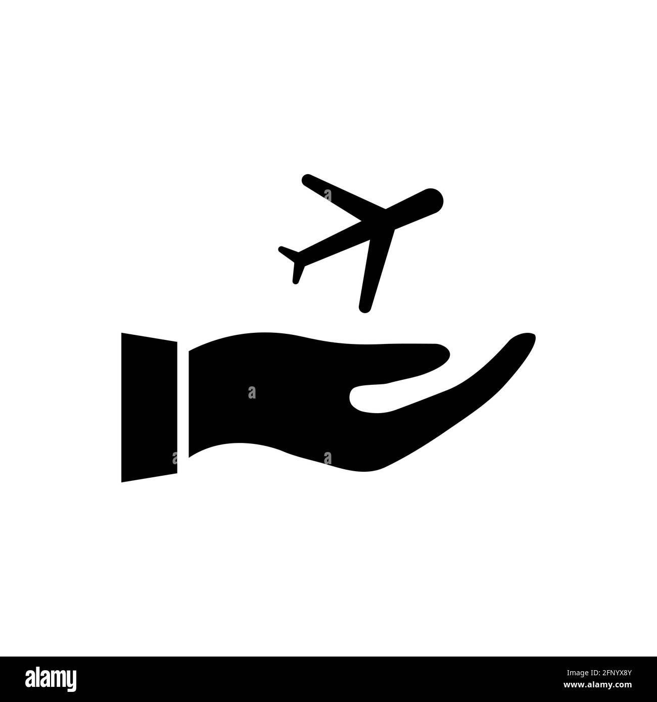 Hand protecting airplane. Black hand gesture with plane. Safety ...