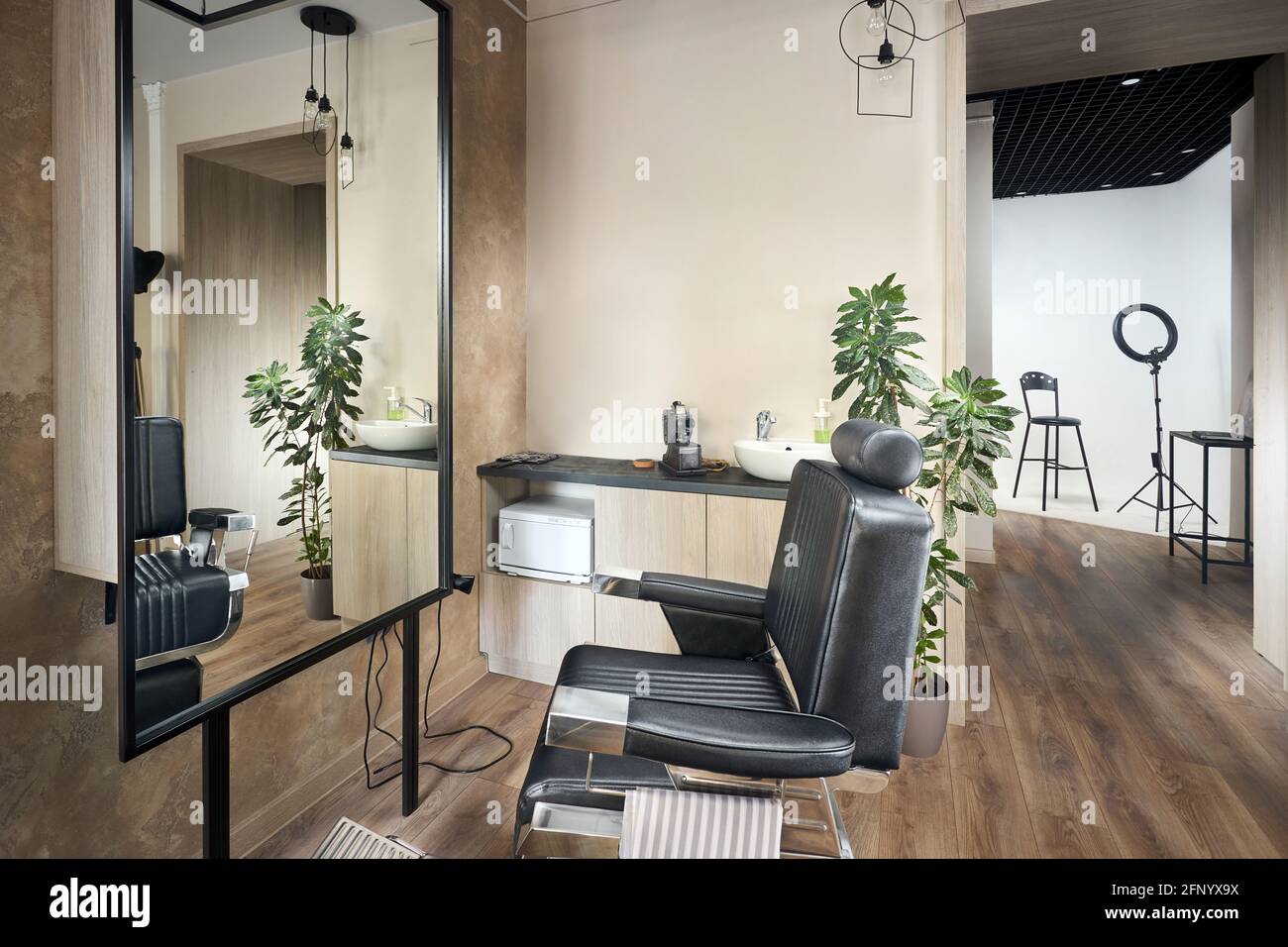 Barber shop or barbershop vintage interior design hair man salon empty ...