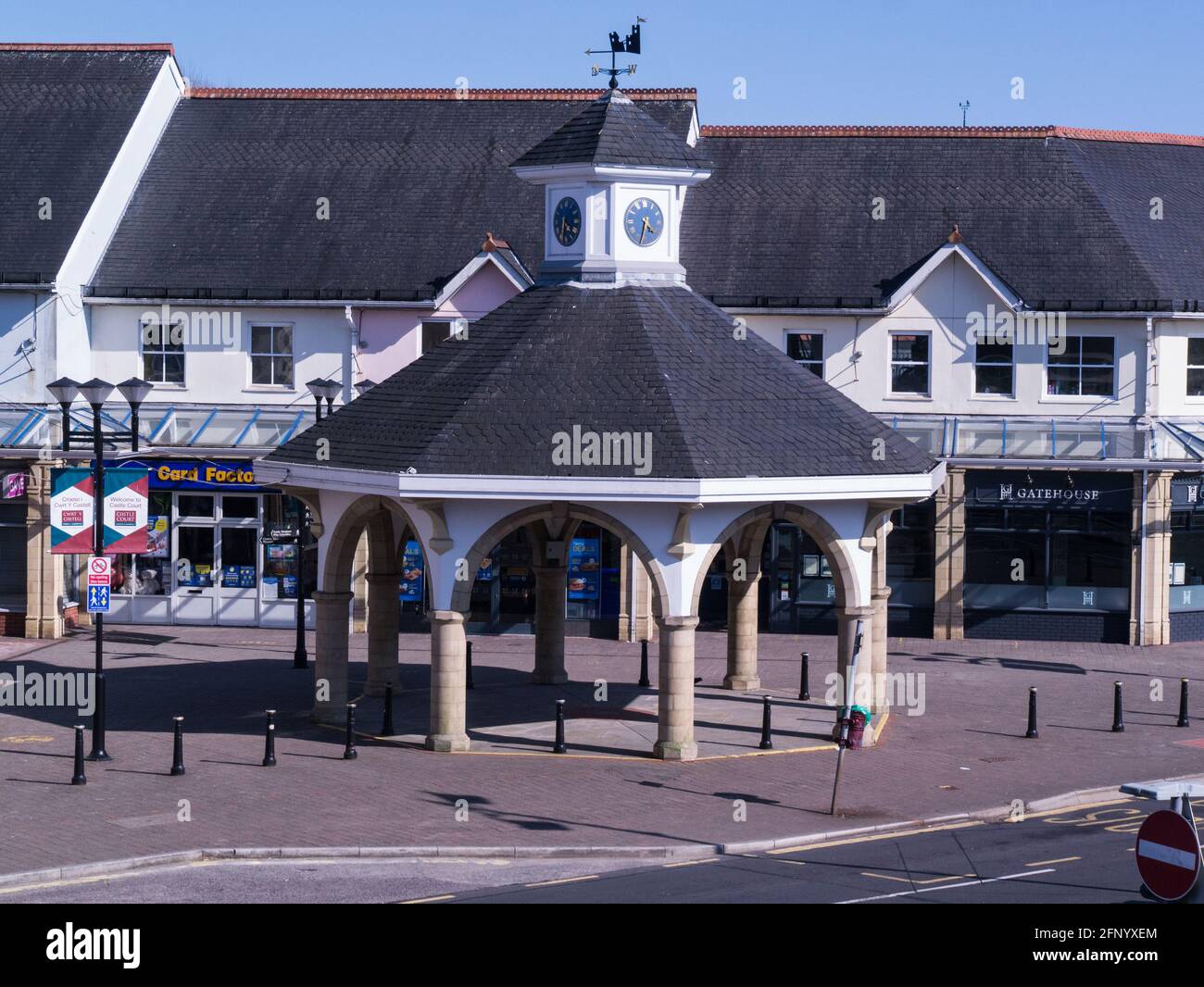 Entrance to Castle Court Shopping Centre Caerphilly Gwent South Wales ...