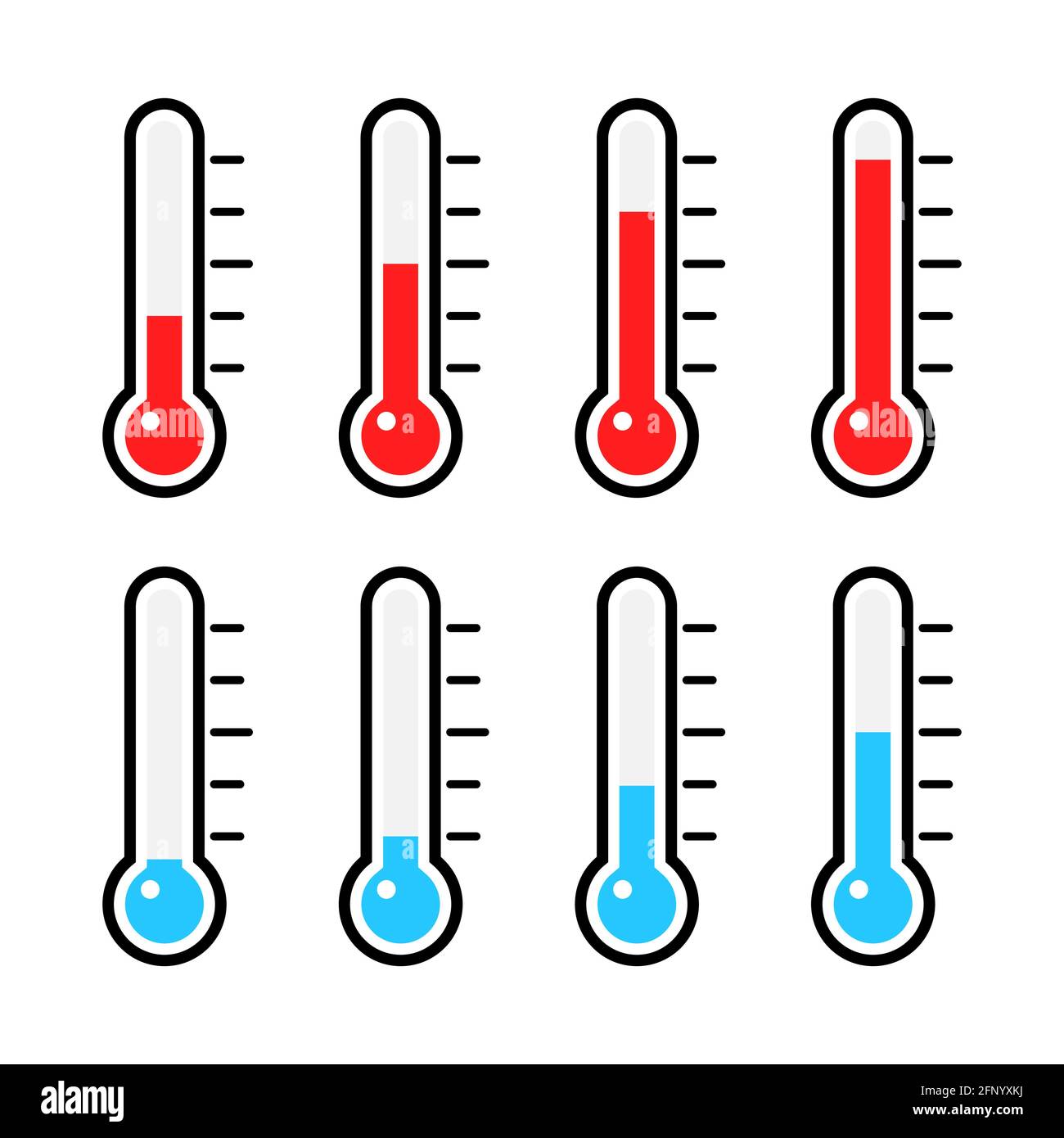 Thermometer icon set. Measurement instrument large collection. Weather ...