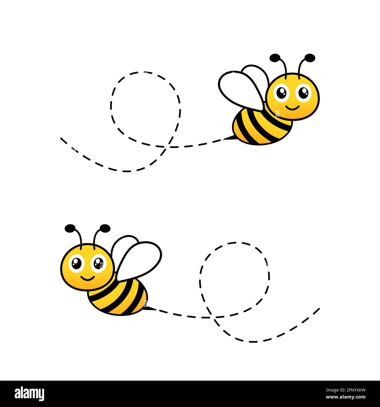 Cute Flying Bees Bee Character Vector Isolated On White Stock Vector