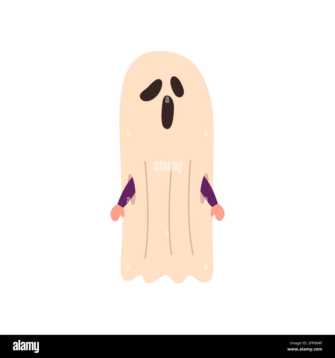 A cute child in a ghost costume is celebrating Halloween. illustration ...