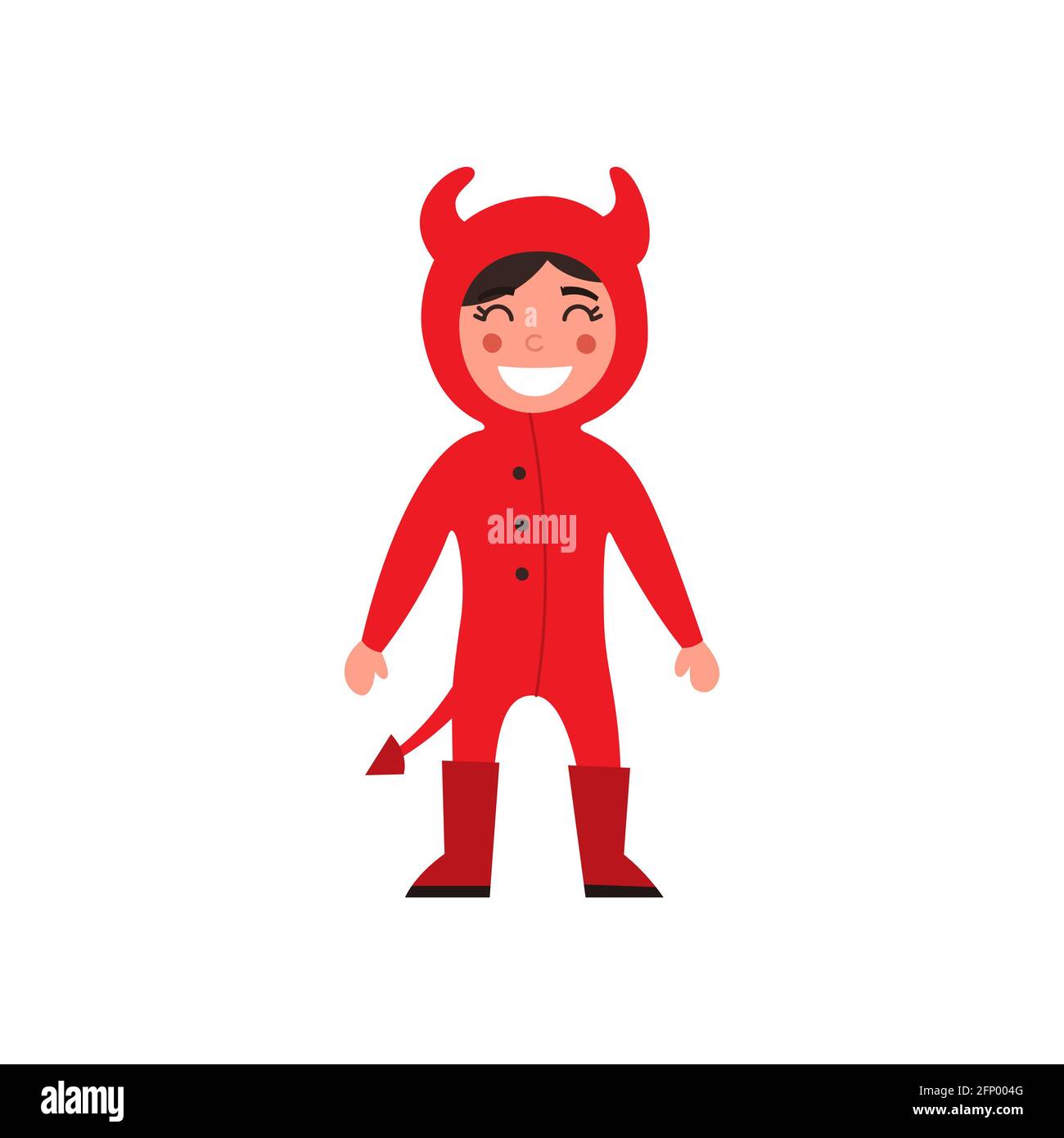 cute cartoon kid in colorful Halloween costume devil. Cartoon character ...