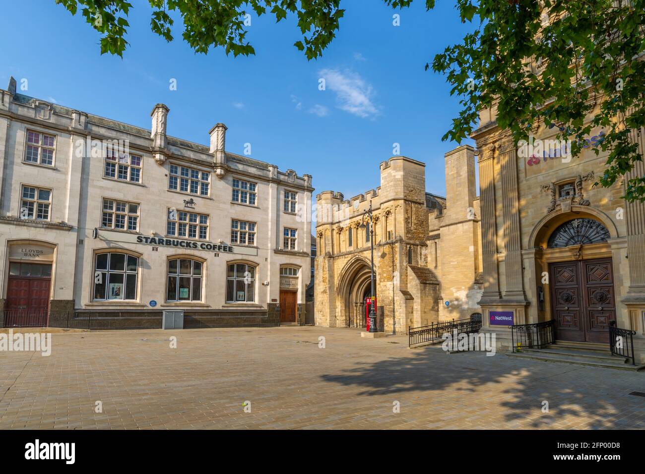 View of gate to Peterborough Cathedral from Bridge Street, Peterborough ...