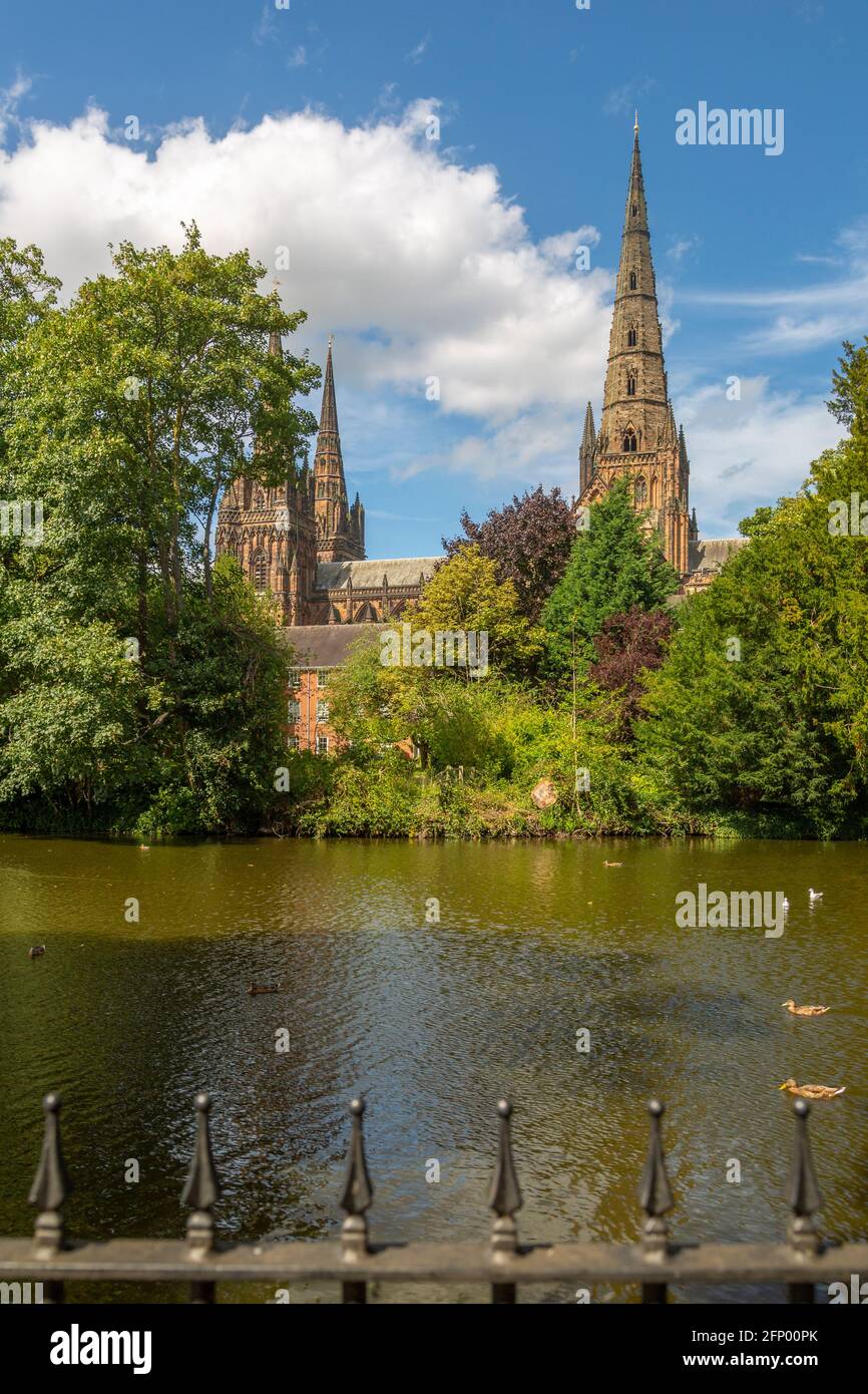 View of Lichfield Cathedral and Minster Pool, Lichfield, Staffordshire ...