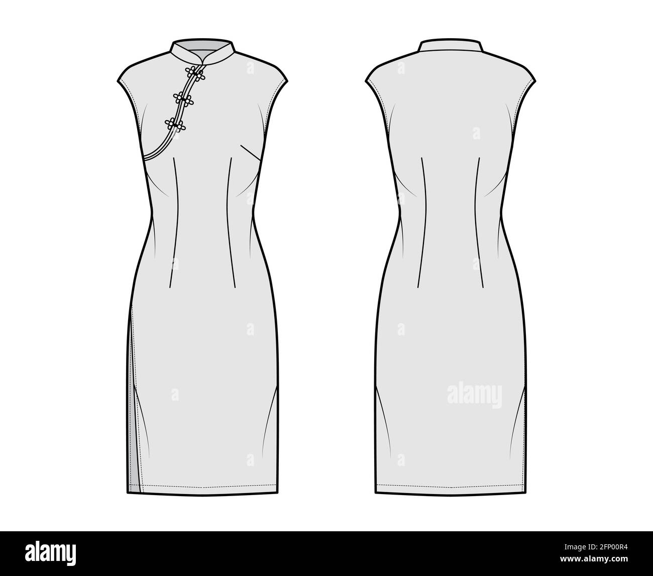 Dress qipao cheongsam technical fashion illustration with short sleeves ...