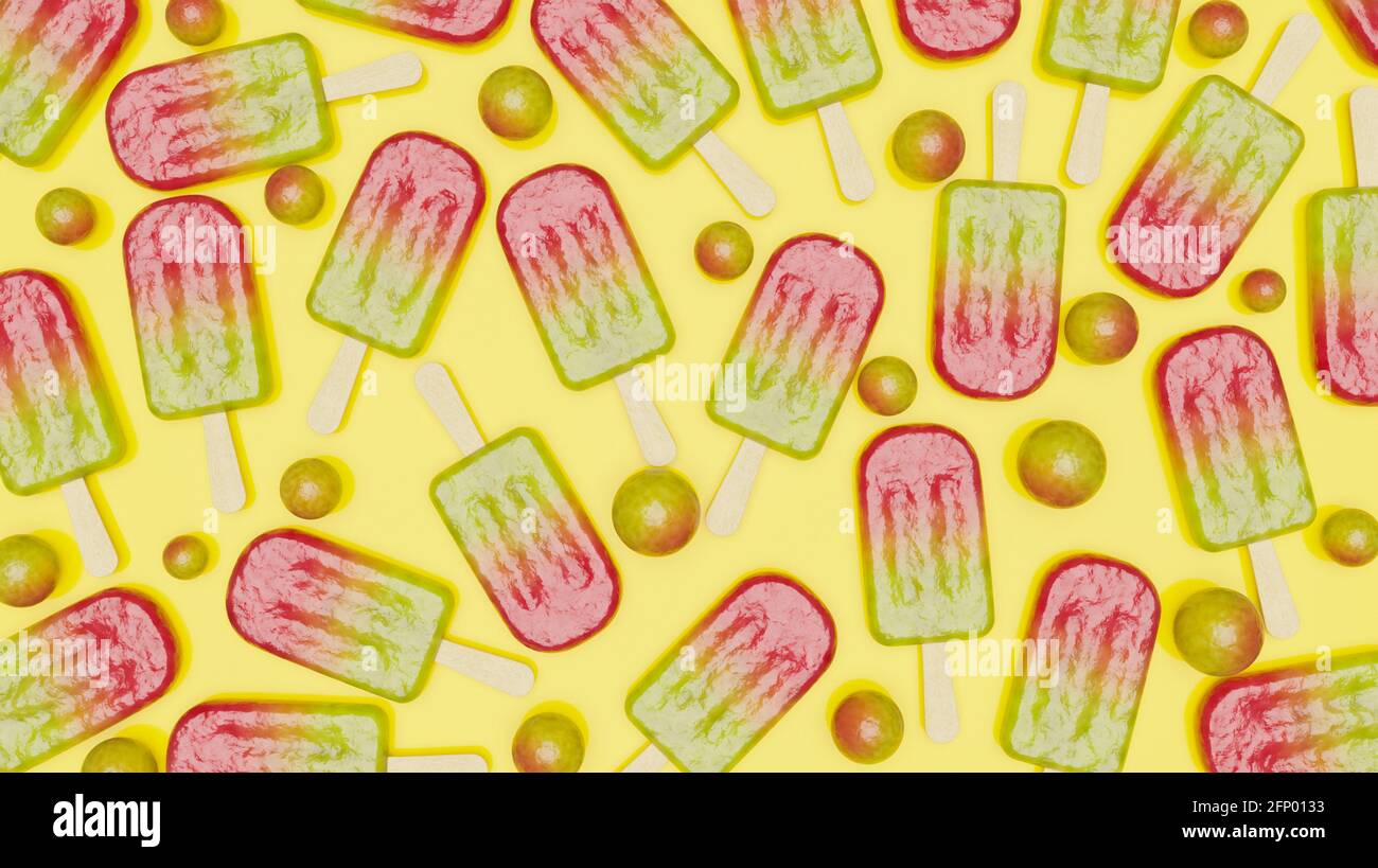 candy ice lolly pattern with gradient color and messy spheres on pastel ...