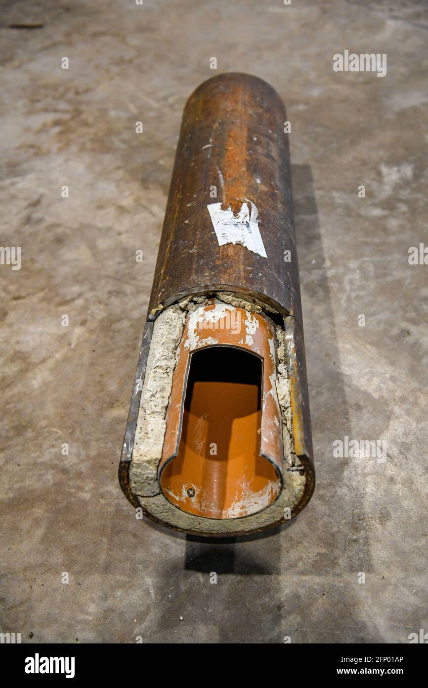 A previously cut free 'lock-on' device, used by protesters to link arms ...