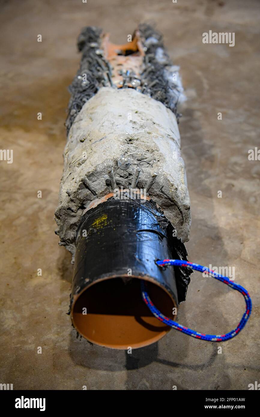 A previously cut free 'lock-on' device, used by protesters to link arms ...