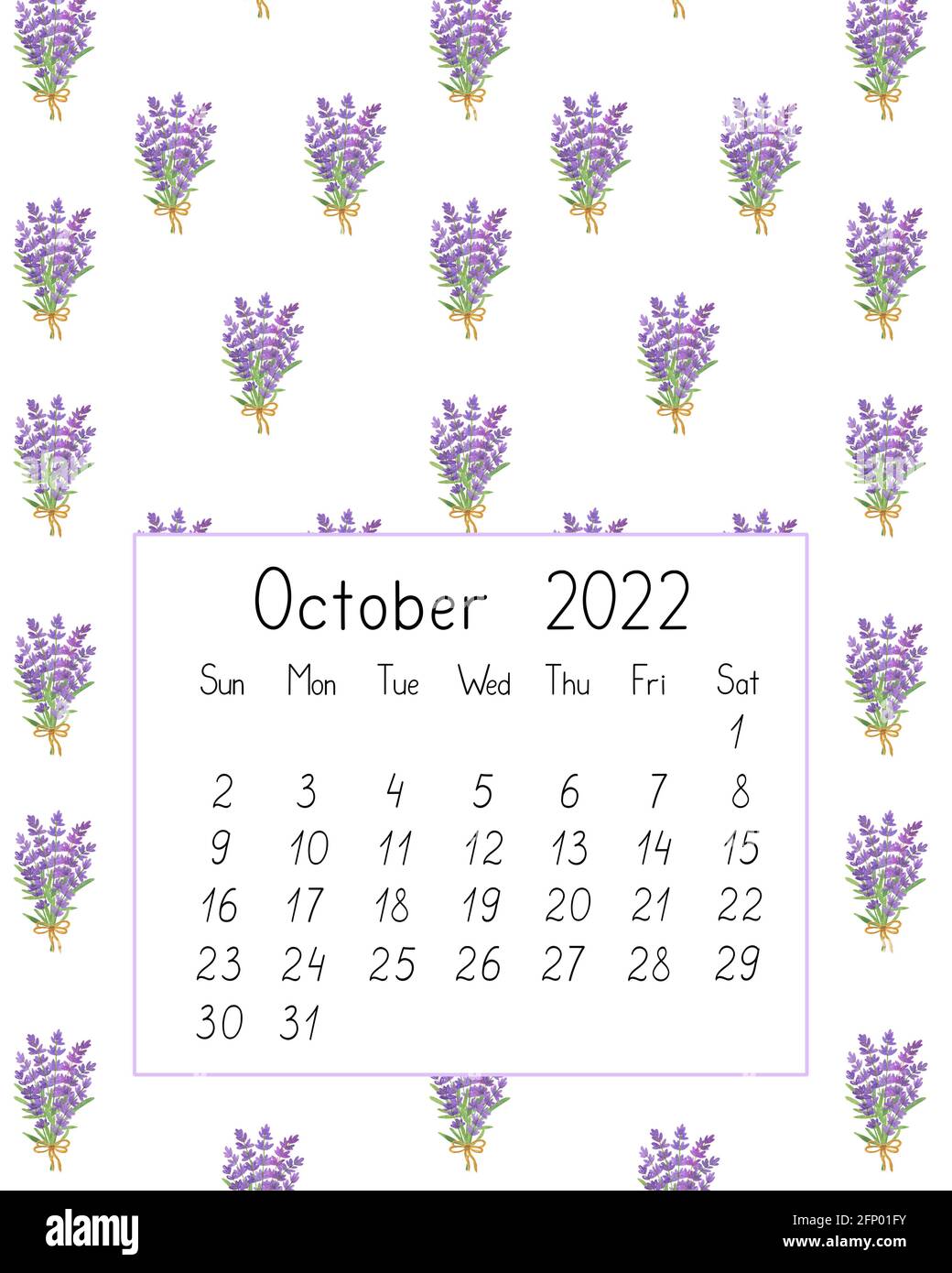 Calendar page the year 2022 for October watercolor floral seamless ...