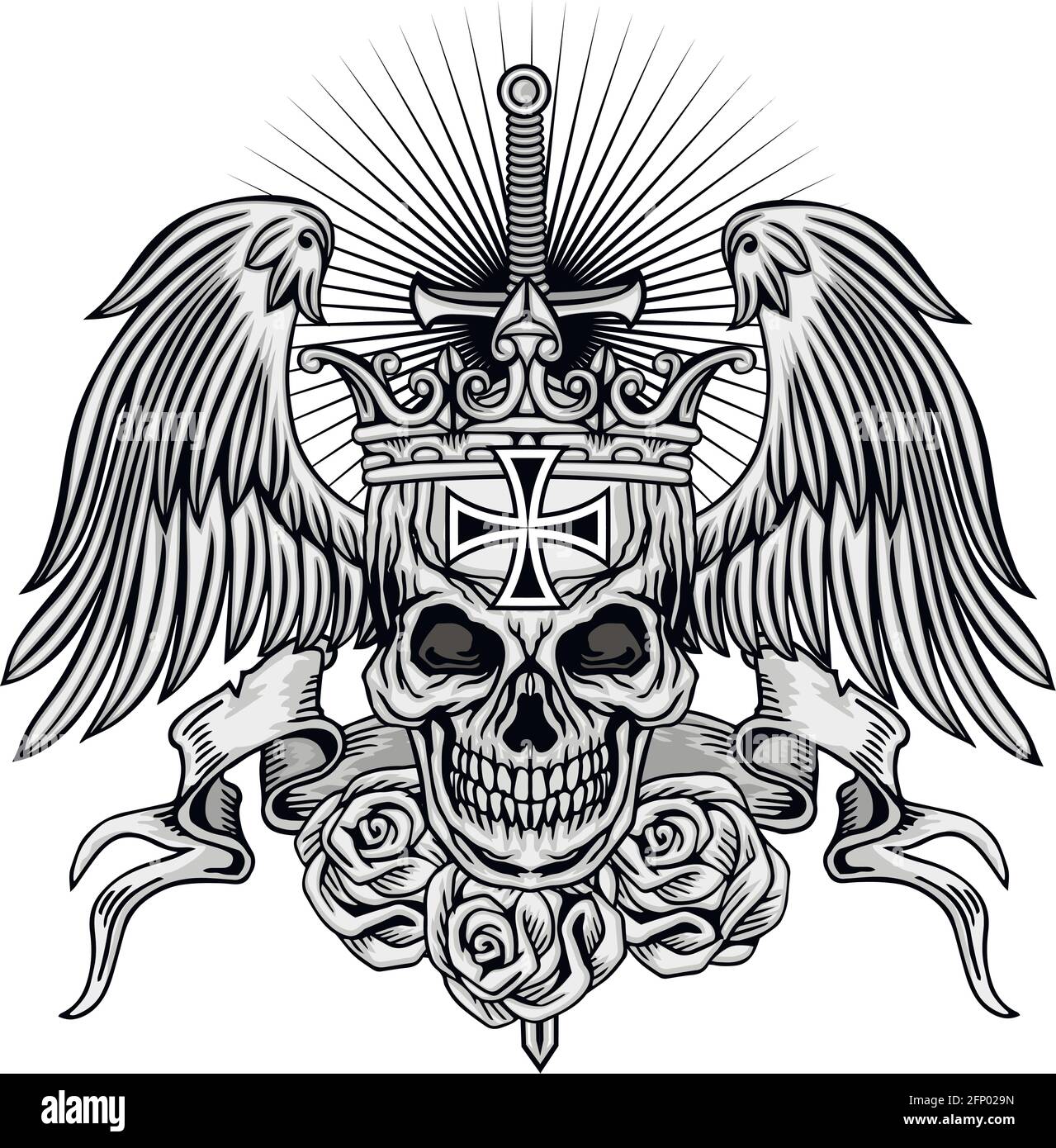 Gothic sign with skull and cross, grunge vintage design t shirts Stock ...