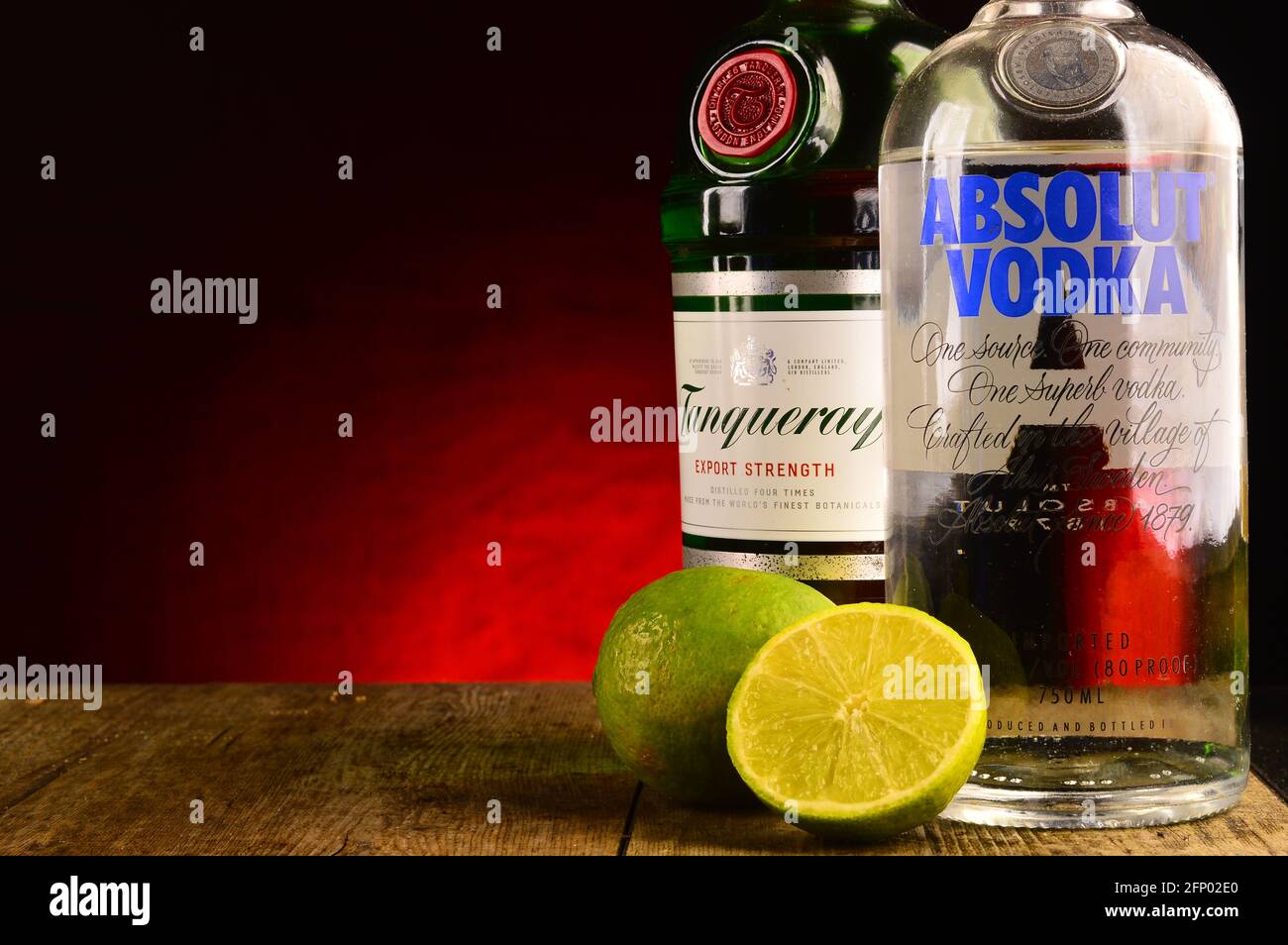 Tanqueray and Absolut vodka on the table Stock Photo - Alamy