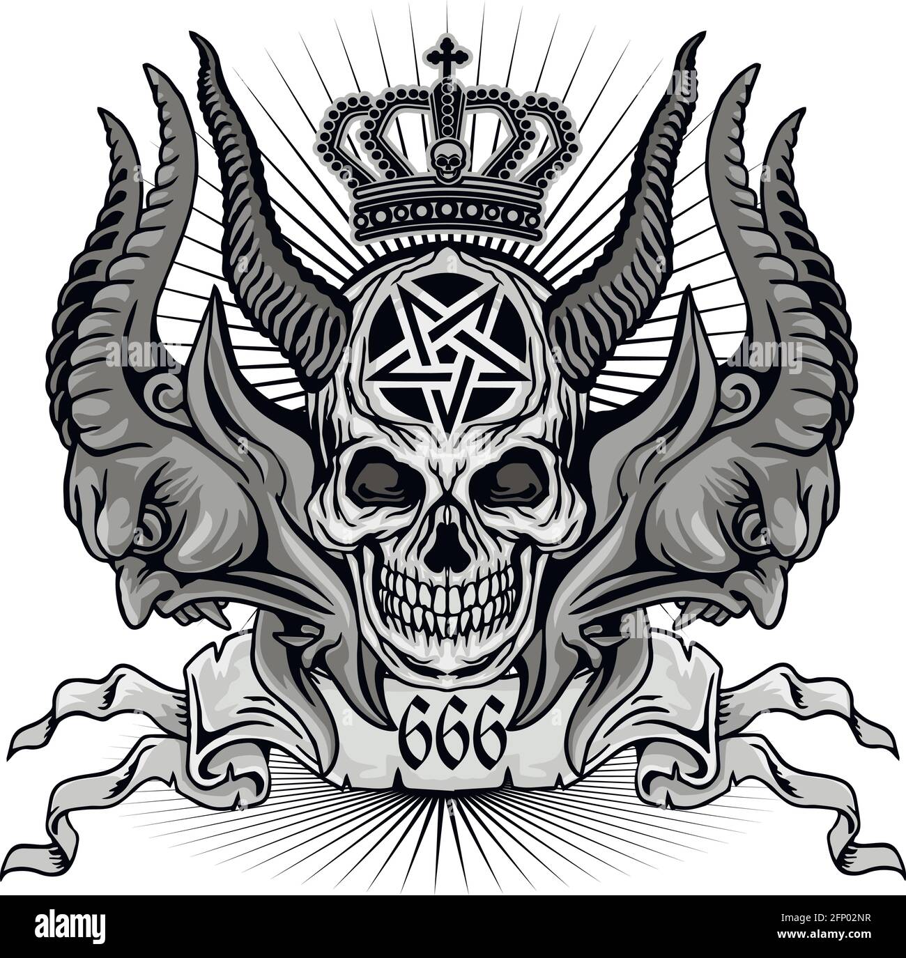 Gothic sign with skull and horns, grunge vintage design t shirts Stock ...