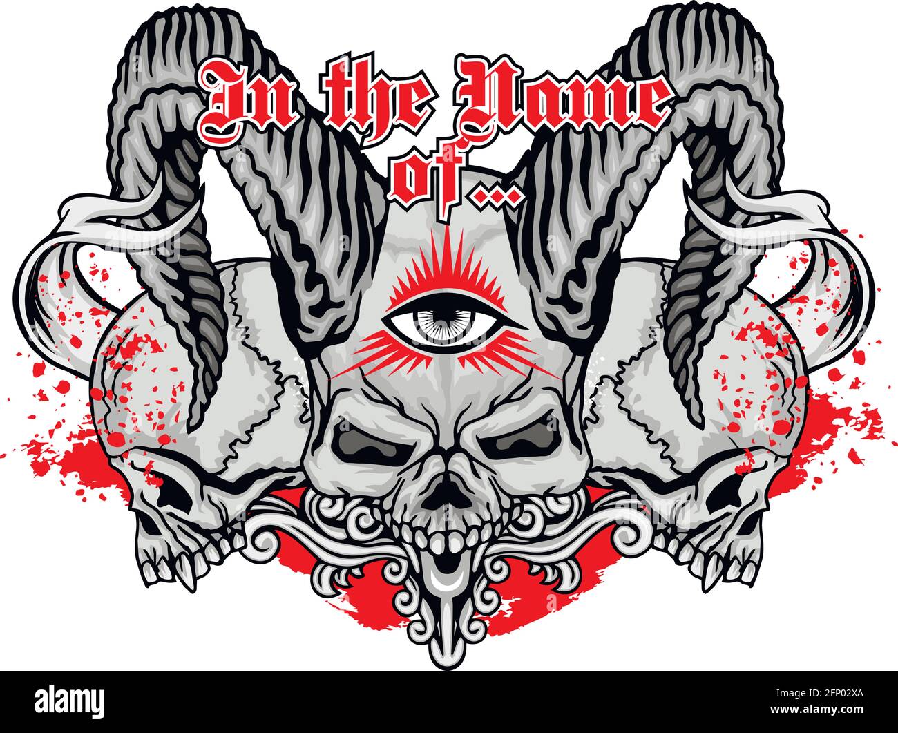 Gothic sign with skull and horns, grunge vintage design t shirts Stock ...