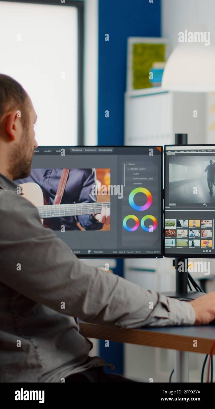 Videographer edits video project cuts hi-res stock photography and ...