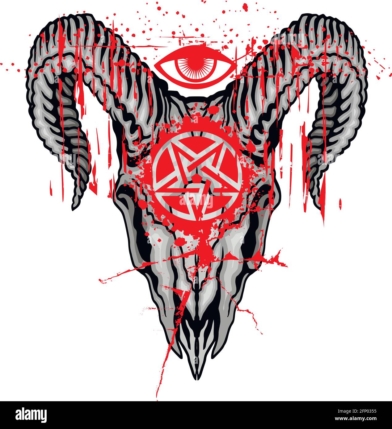 Gothic sign with skull and horns, grunge vintage design t shirts Stock ...
