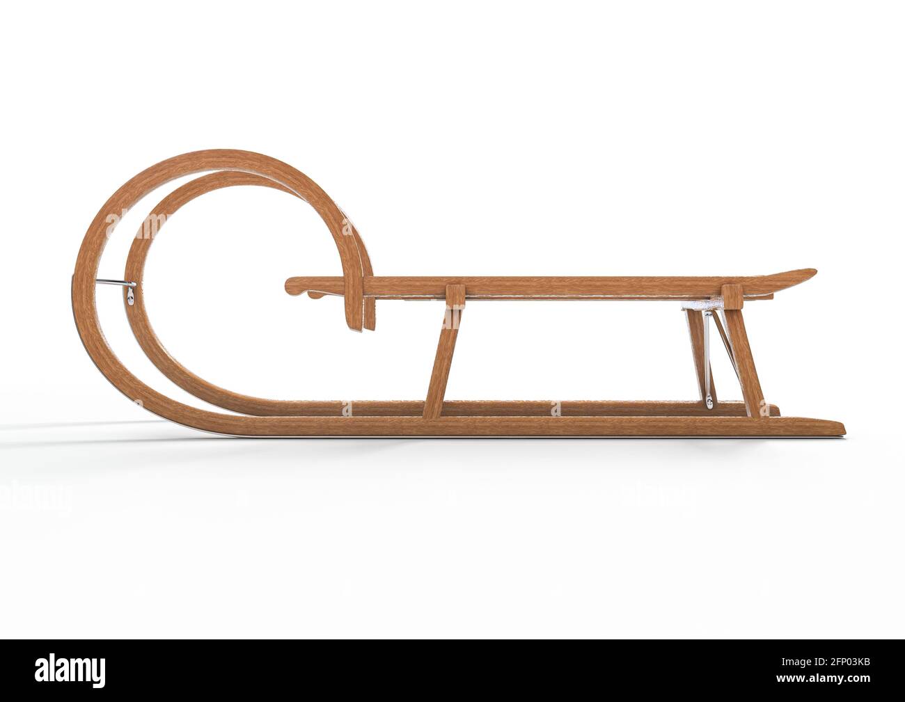 A vintage styled wooden snow sled on an isolated white studio ...
