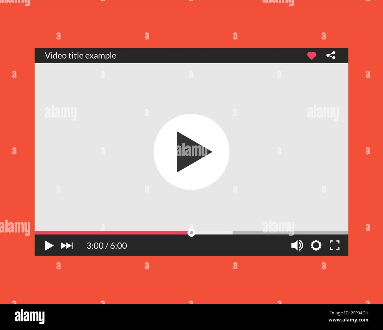 Video player interface web screen template. Media player window bar ...